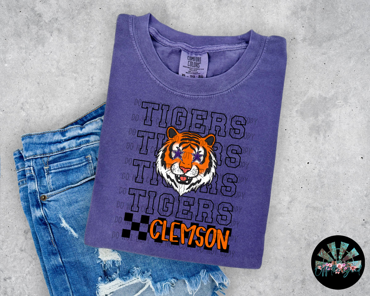 Checkered Clemson Tigers with Checkered Eyes PNG Digital Design – Off ...