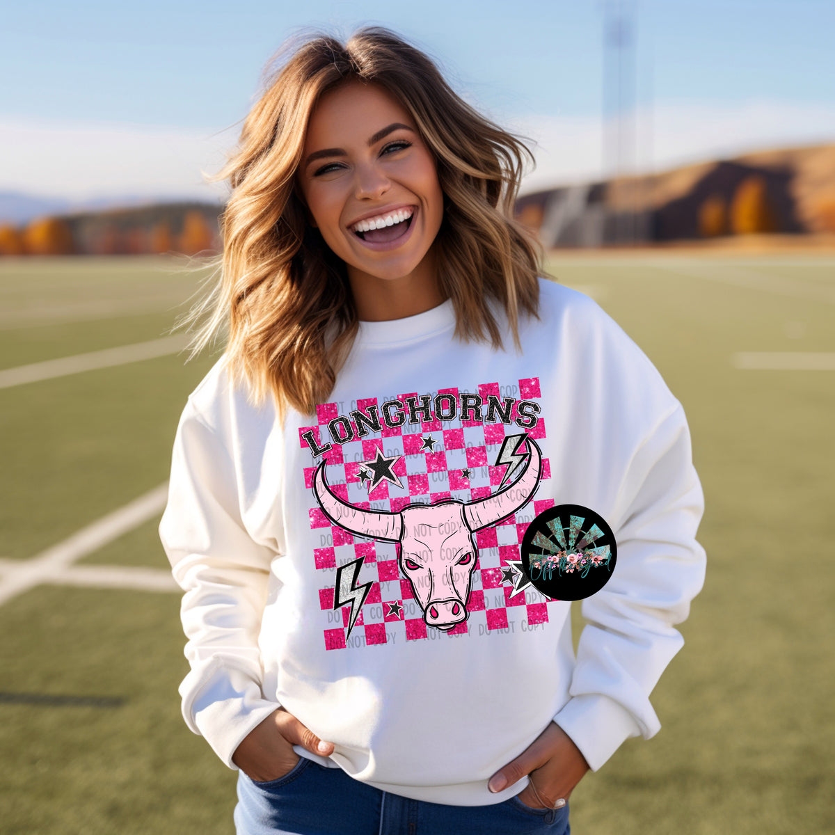 Checkered Faux Glitter Preppy Hot Pink Longhorns PNG Digital Design ...