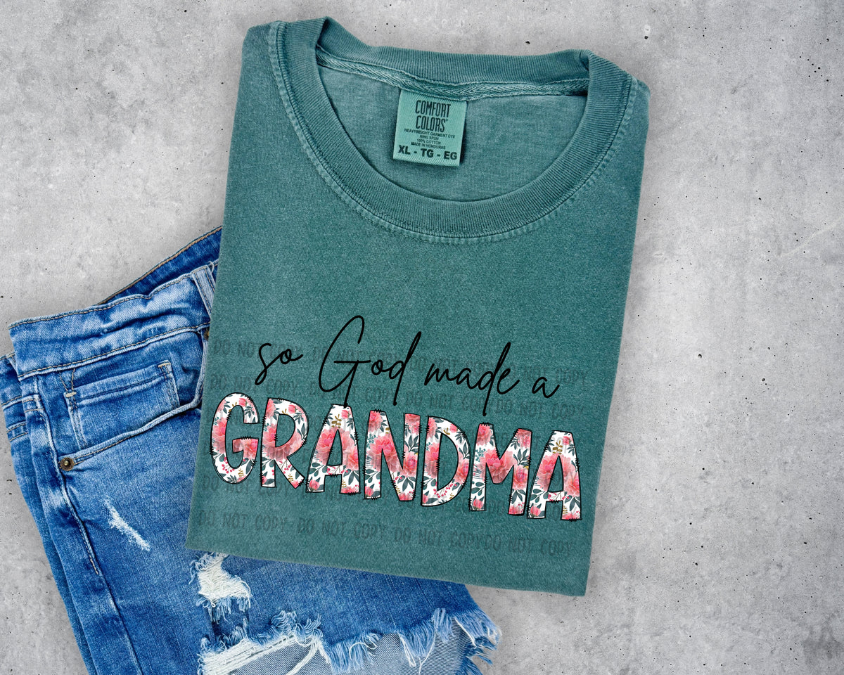 So God made a Grandma Pink Floral PNG Digital Design – Off the Grid Customs