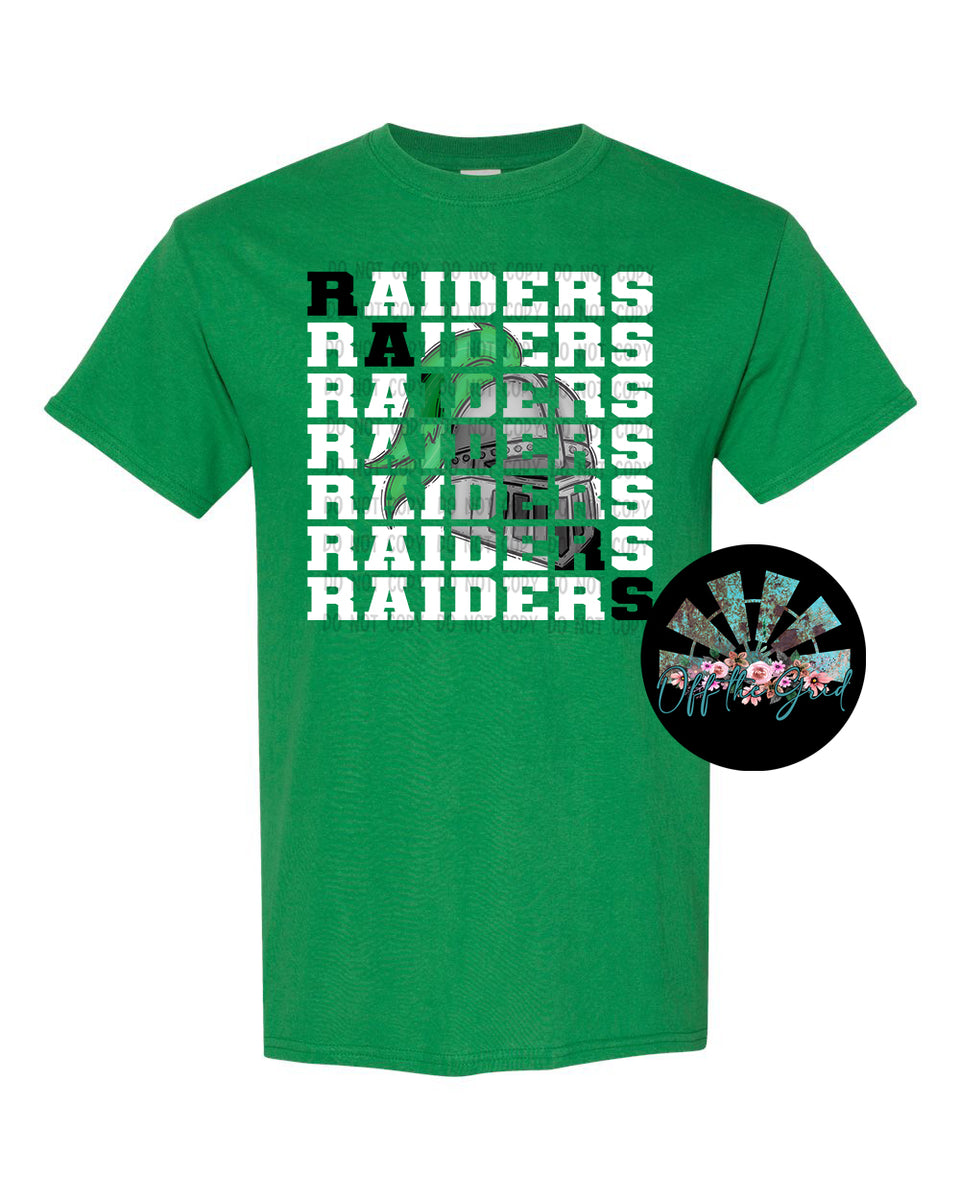 Stacked Raiders with Mascot (Green Raider with B&W Letters) PNG Digita ...